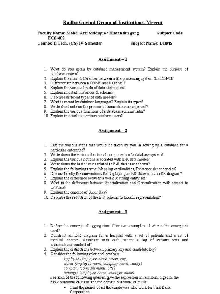 DBMS Assignment | PDF | Databases | Relational Database DBMS Assignment | PDF | Databases | Relational Database