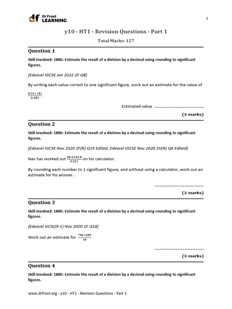 Y10 - HT1 - Revision Questions - Part 1 | PDF | Triangle | Trigonometry