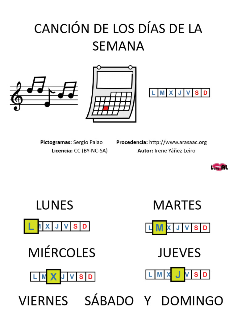 Cancion de Los Dias de La Semana Con Pictogramas. | PDF