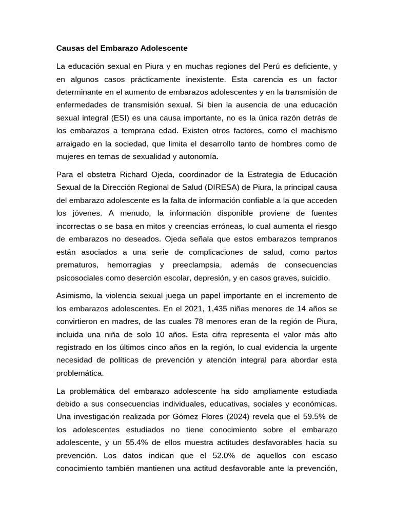 Causas y Consecuencias del Embarazo Adolescente | PDF | Adolescencia ...