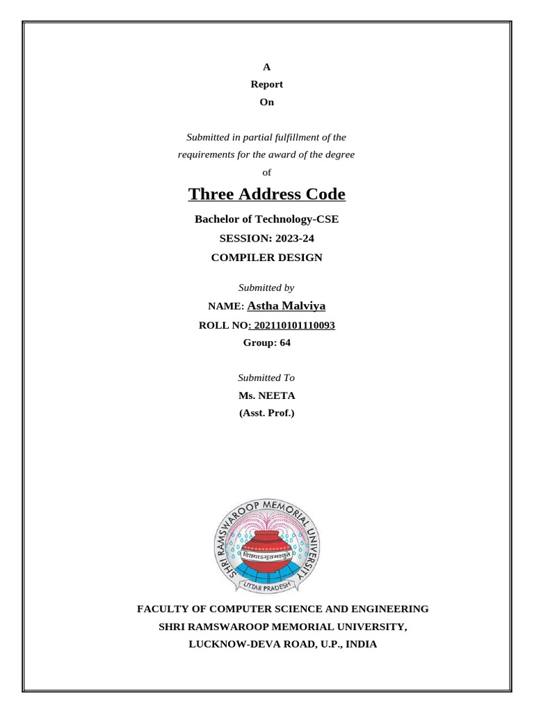 Three Address Code Report | PDF | Compiler | Computer Programming