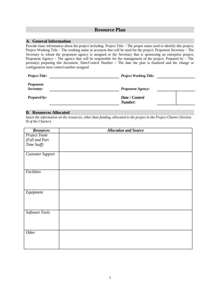 Resource Plan Template 1.2 | PDF