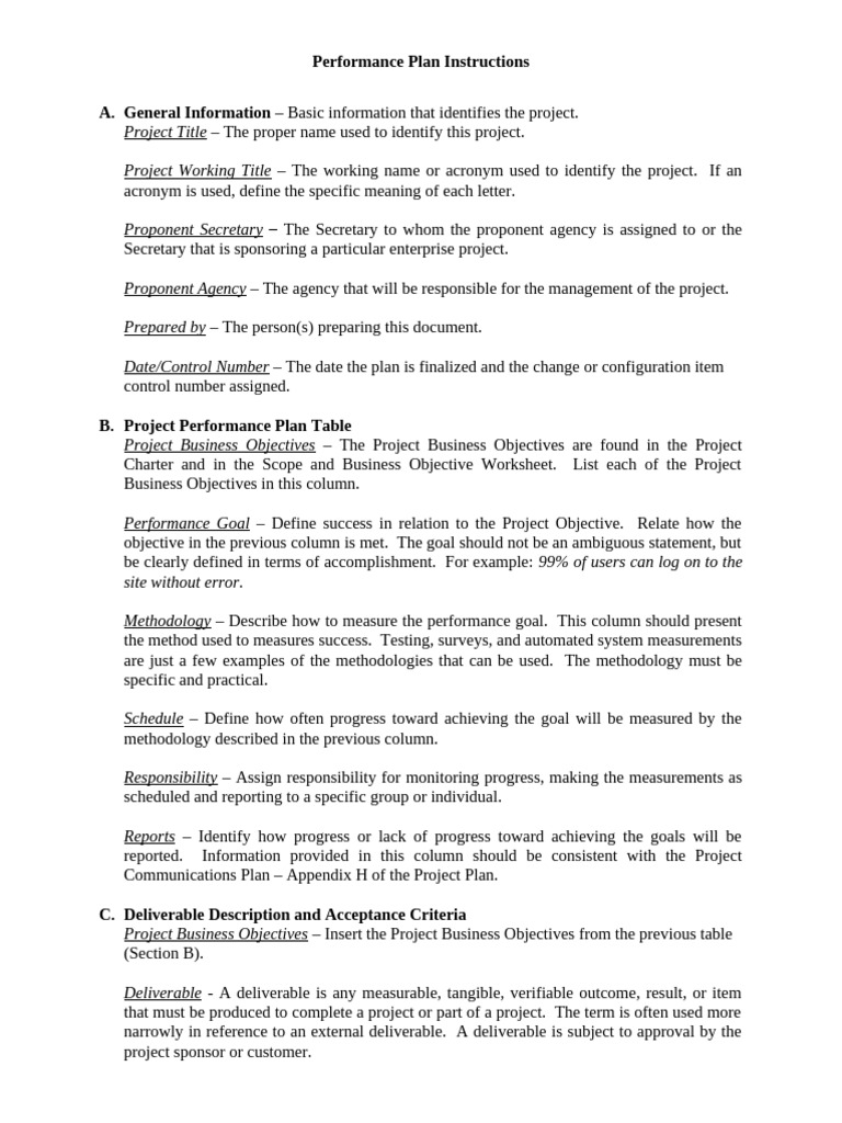 Perfomance Plan Instructions 1.2 | PDF | Goal | Methodology