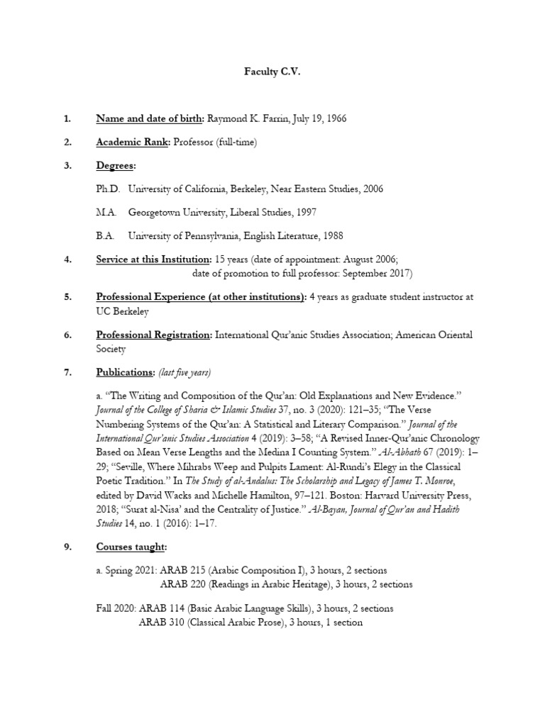 Raymond Farrin CV NOV2021 | PDF | Quran | Islam