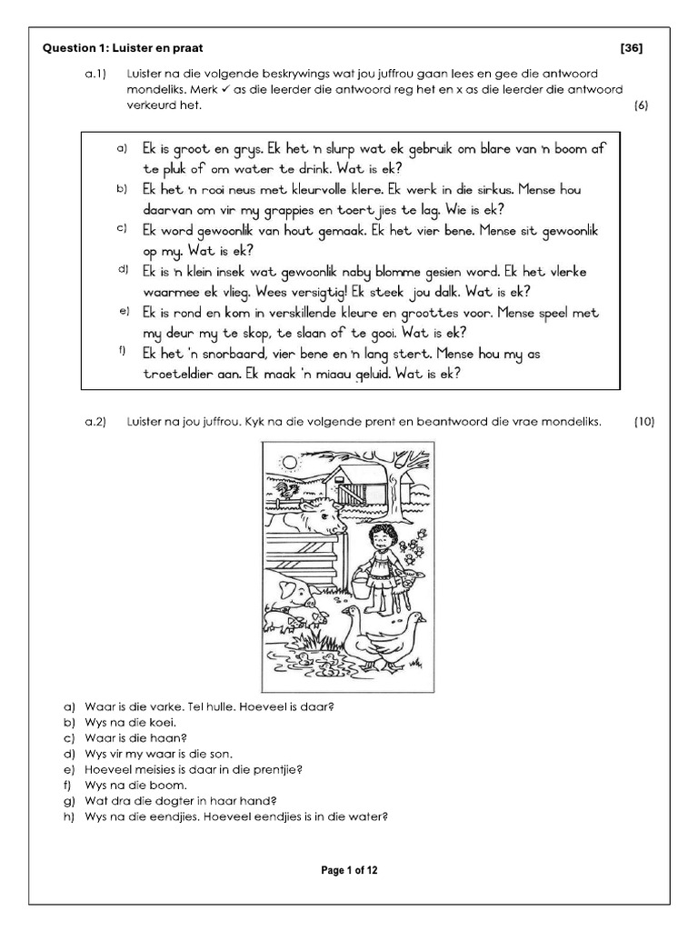 AFrikaans GR 1 Term 4 Assessment | PDF