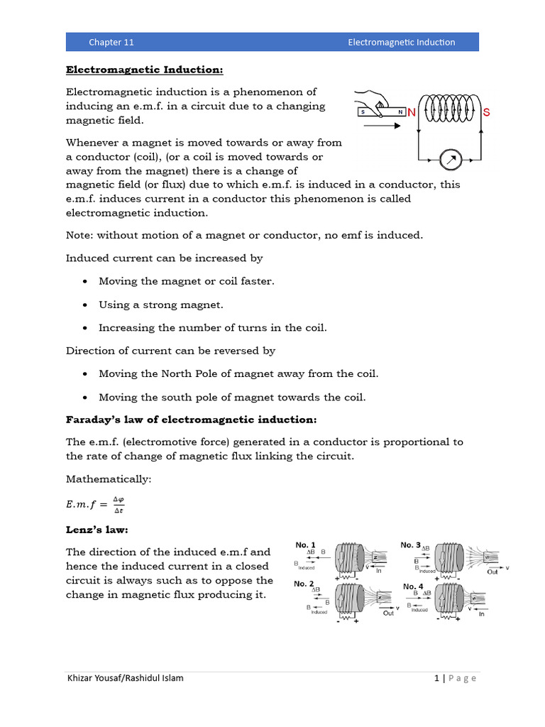 Khizar Magnets and Electromagnetic Induction | PDF | Electromagnetic ...