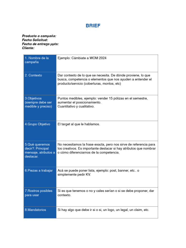 Formato de Brief Creativo | PDF | Crecimiento personal y profesional ...