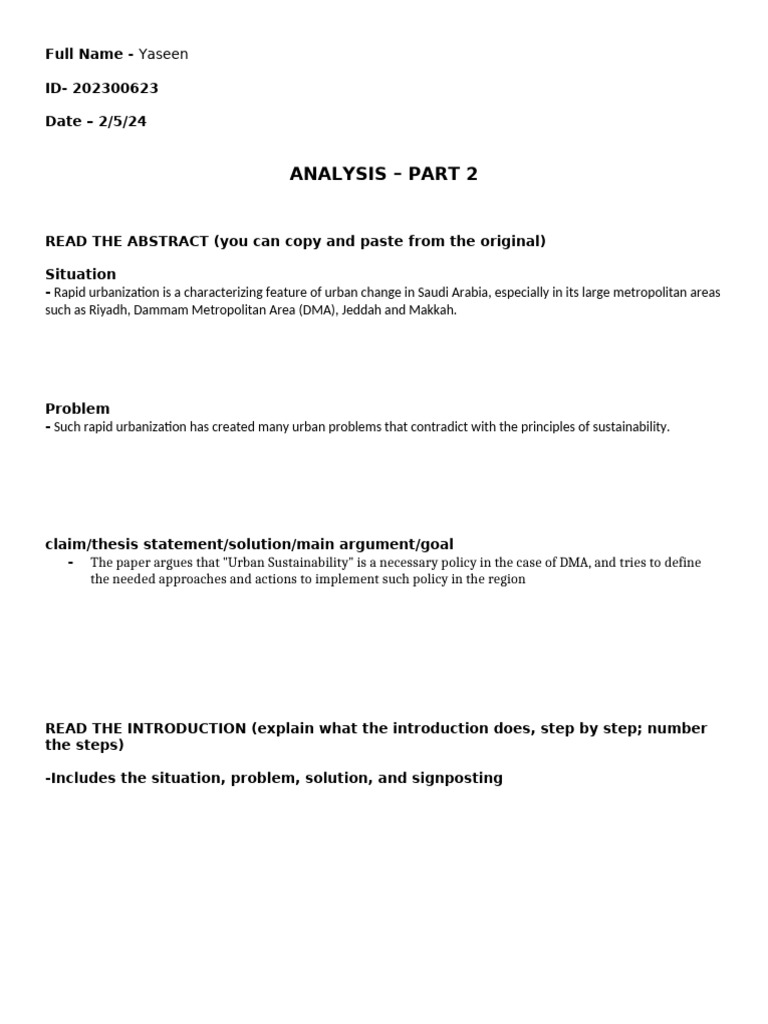 Article Analysis - Part 2 | PDF | Sustainability | Urbanization