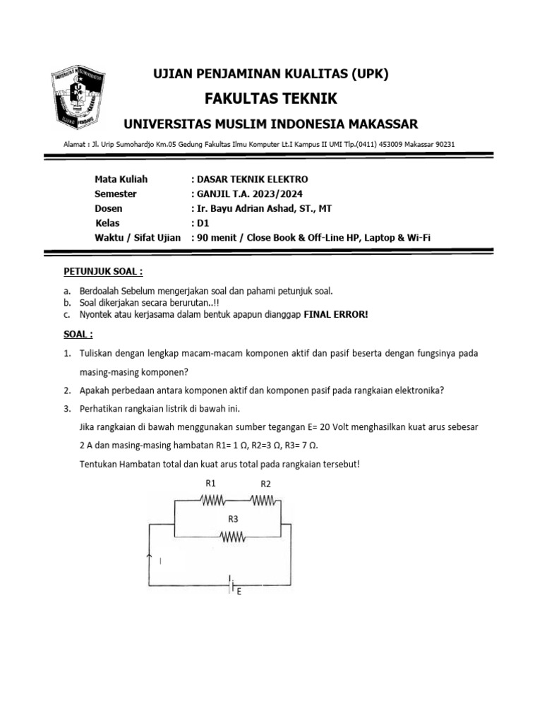 Ujian Dasar Teknik Elektro UMI | PDF | Sains & Matematika | Teknologi ...