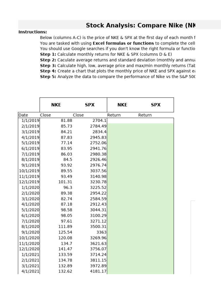Week 12-Nike Analysis-Excel Practice | PDF