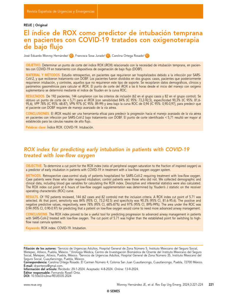 Indice Rox Urgencias | PDF | Enfermedades y trastornos | Ciencias de la Salud