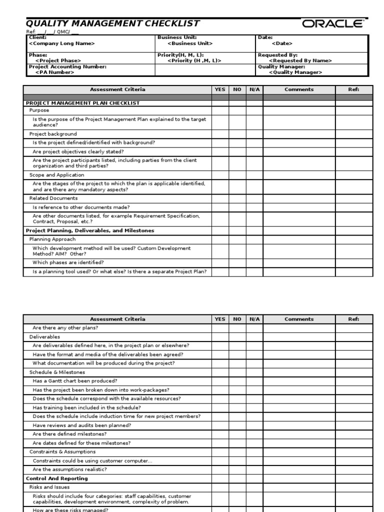 Qm020 Quality Management Checklist | PDF | Project Management ...