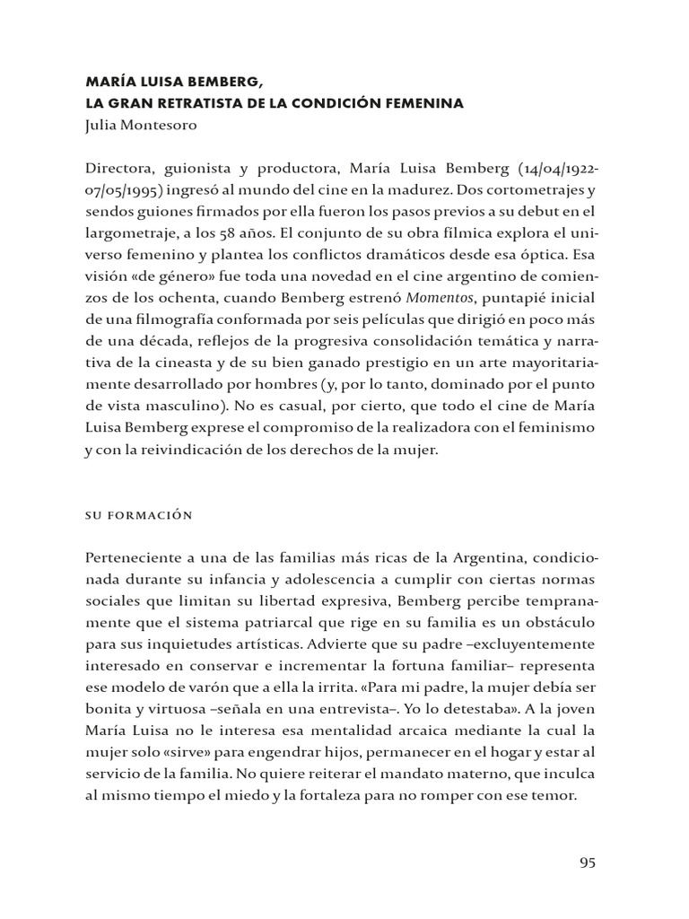 Maria Luisa Bemberg. La Gran Retratista de La Condición Femenina ...