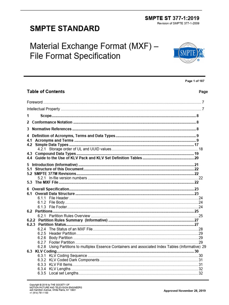 SMPTE 377-1 MXF File Format Specification | PDF | Metadata | Class (Computer Programming)