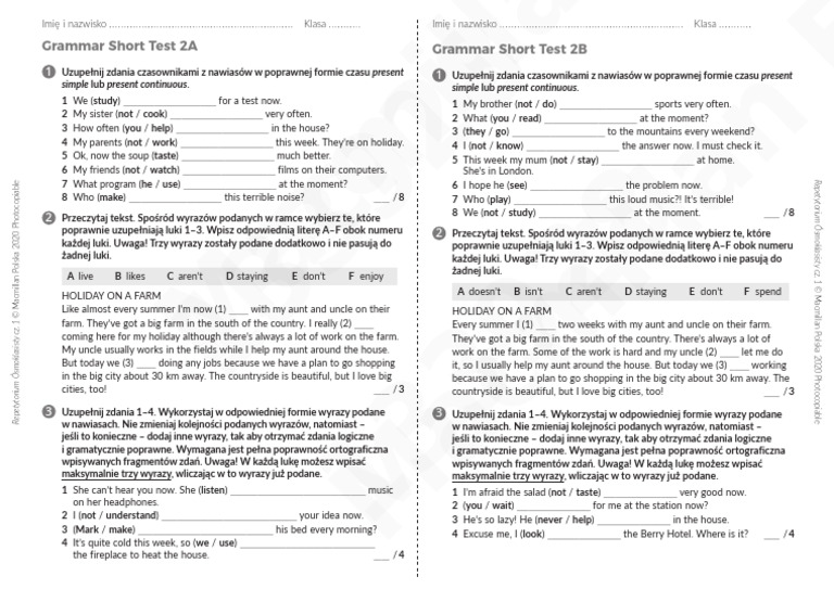 Unit 2 Short Test Grammar A&b | PDF