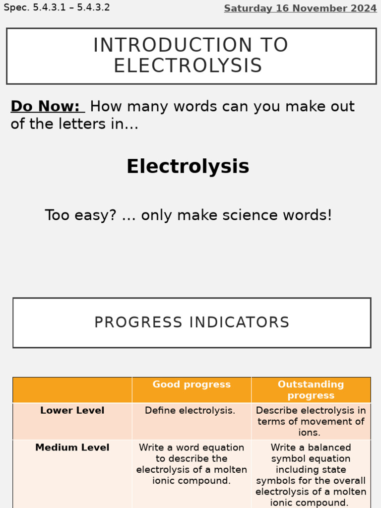 Introducing Electrolysis | PDF | Electrolyte | Anode