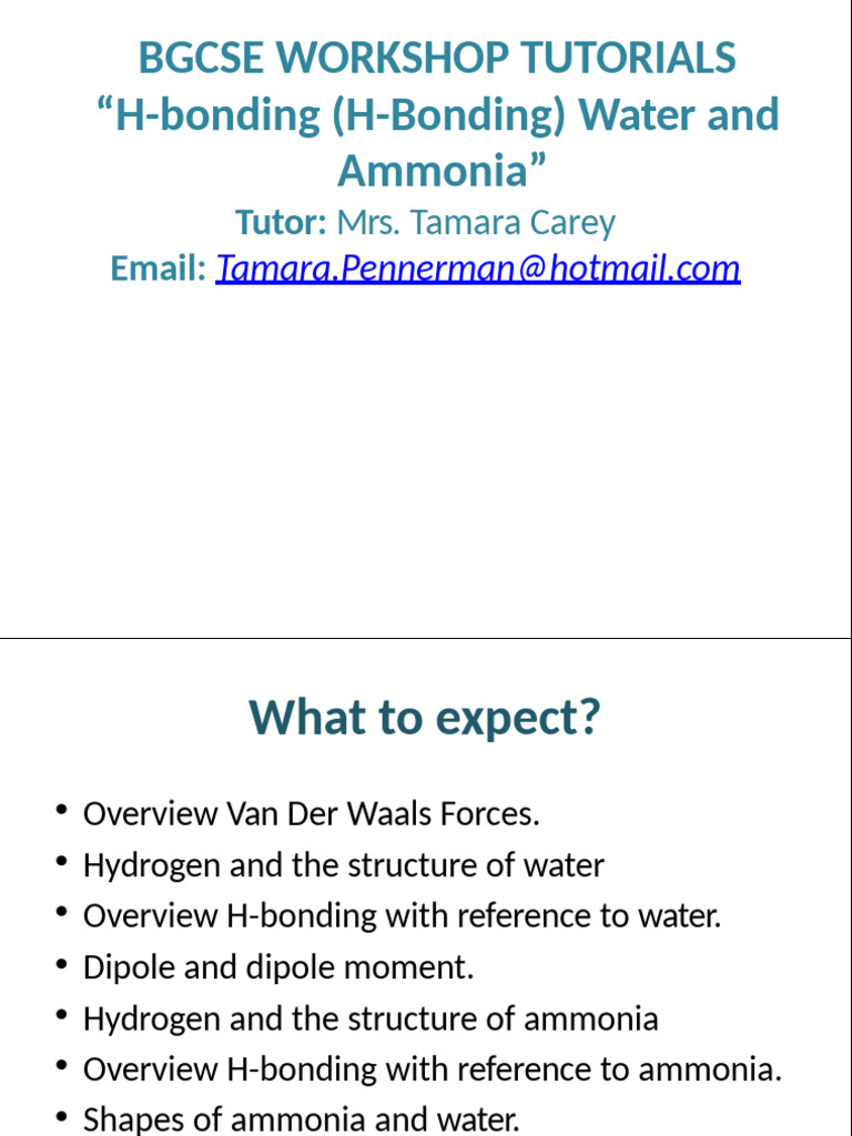 Hydrogen Bonding, Water, and Ammonia Notes | PDF | Chemical Bond ...