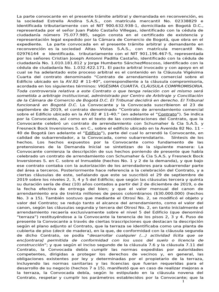 Estrella Andina Sas vs. Altas Vistas Sas | PDF | Arbitraje | Ascensor