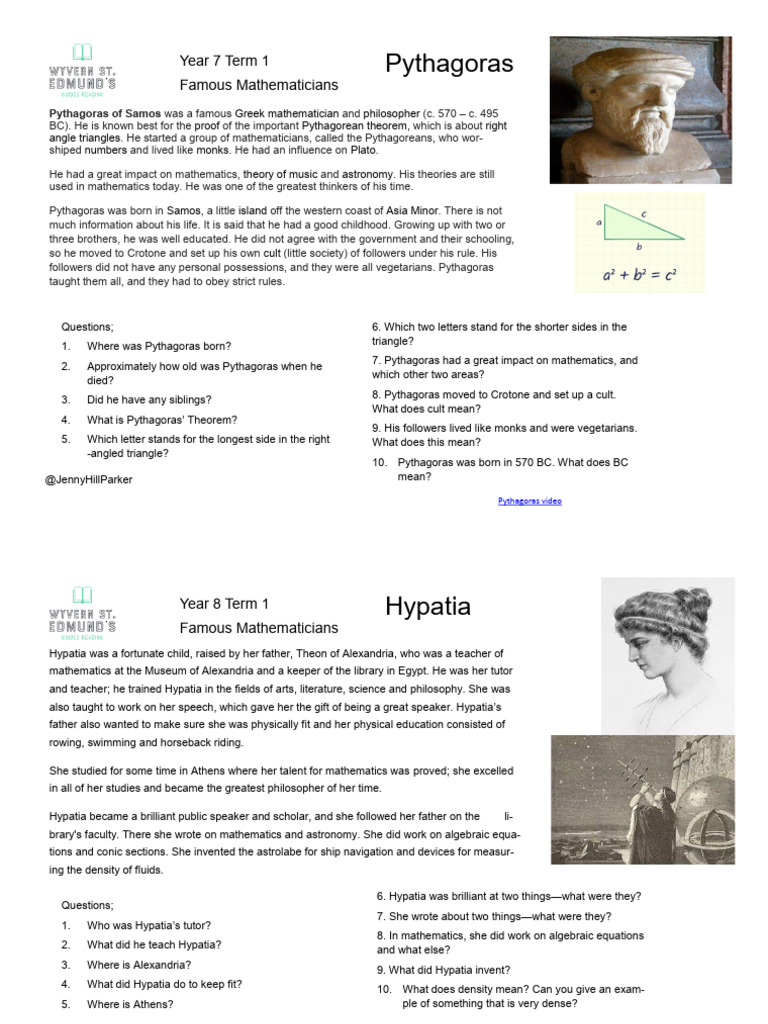 Famous Mathematicians Overview | PDF | Pythagoras | Leonhard Euler