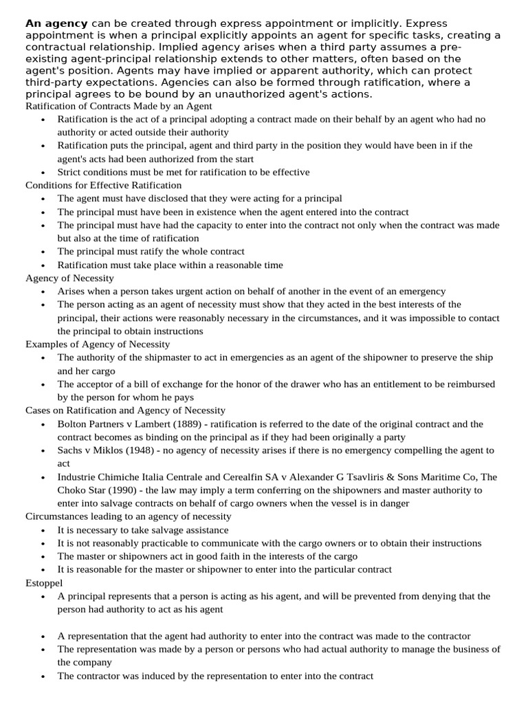 Note for Law | PDF | Law Of Agency | Tort