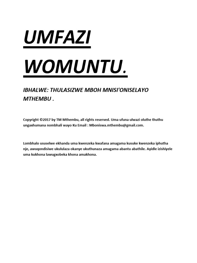 Umfazi Womuntu by Thulasizwe - 1 | PDF
