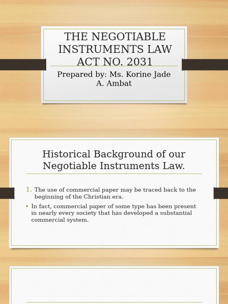 1.the Negotiable Instruments Law | PDF | Negotiable Instrument | Money