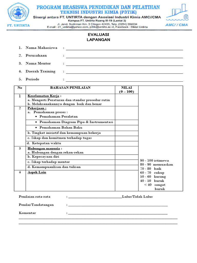 FORM PENILAIAN OJT - Update | PDF