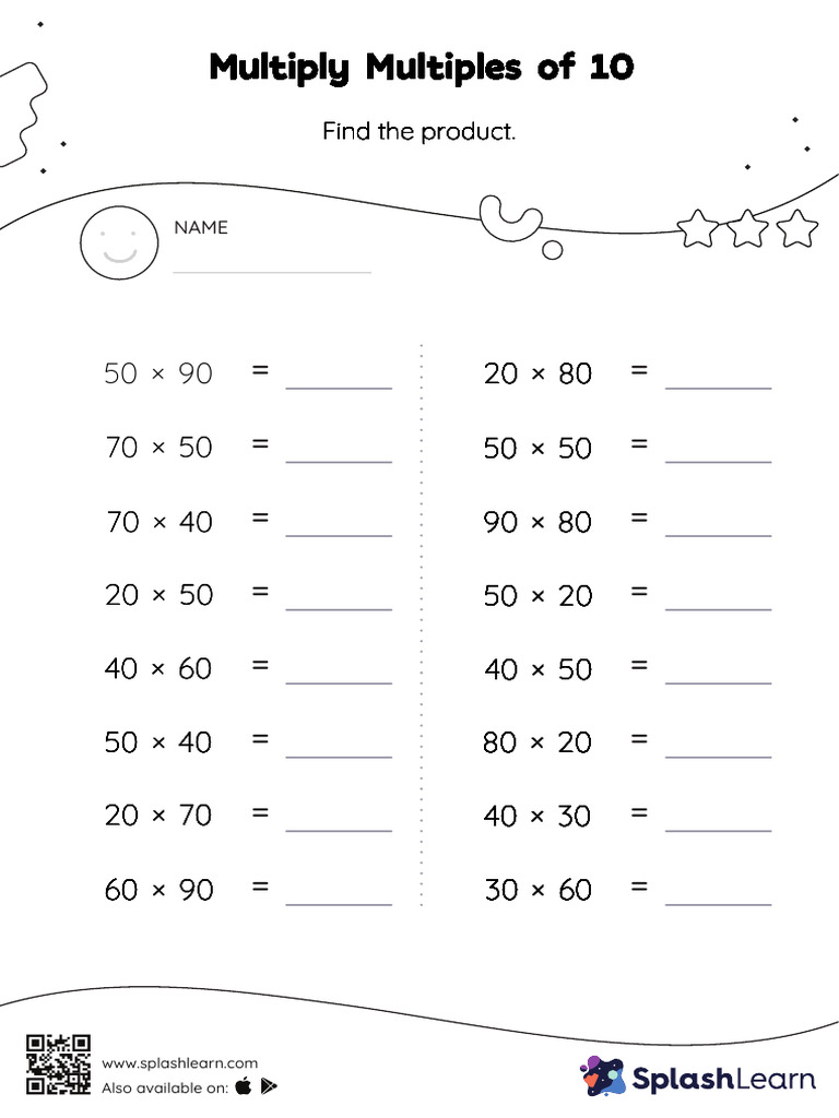 Multiply Multiples of 10 - Horizontal Multiplication Worksheet | PDF