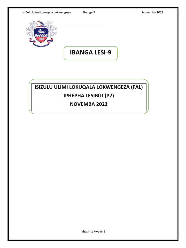 Isikhangiso Sesizulu: Ibanga 9 Nov 2022 | PDF