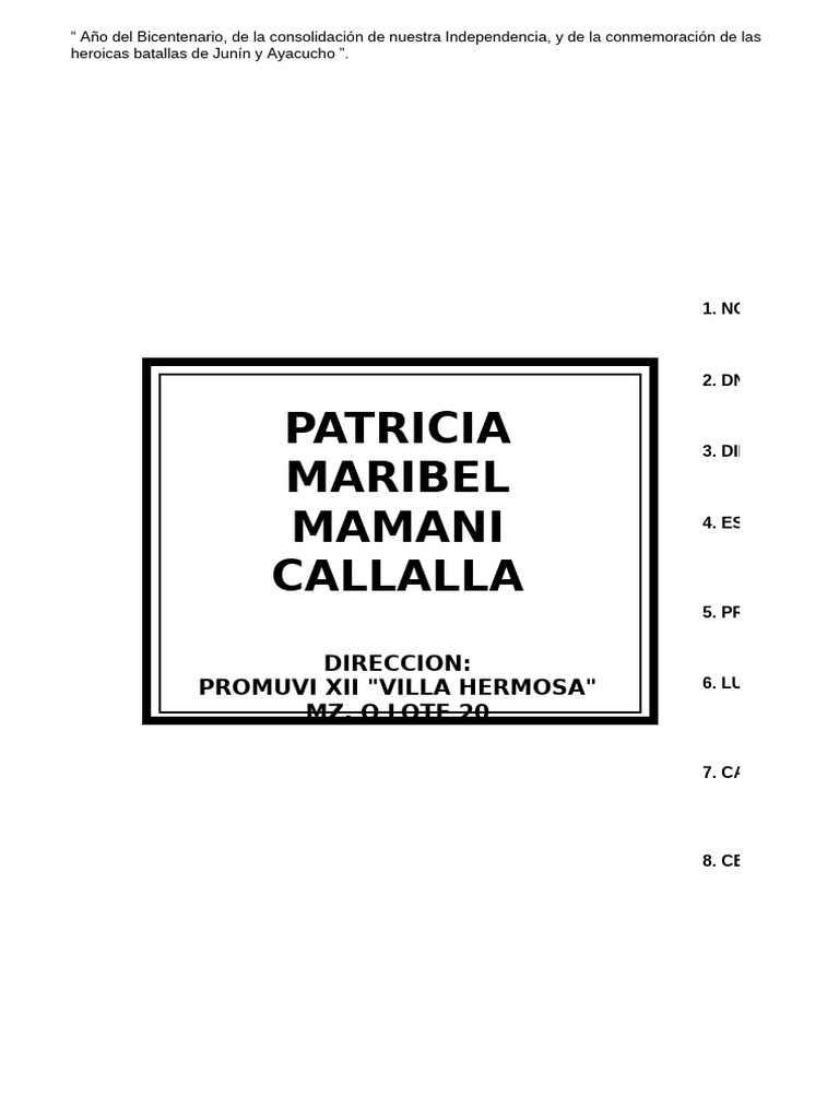 Perfil de Patricia Mamani Callalla | PDF