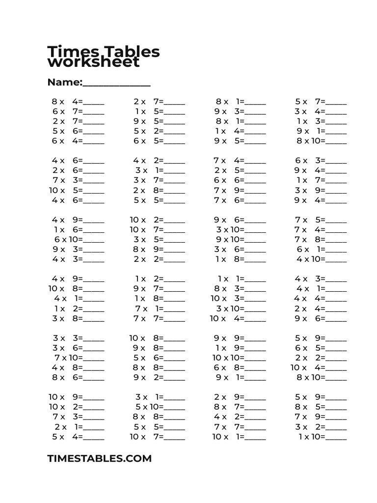 Multiplication Table Worksheets Printable - Math Worksheets | PDF ...