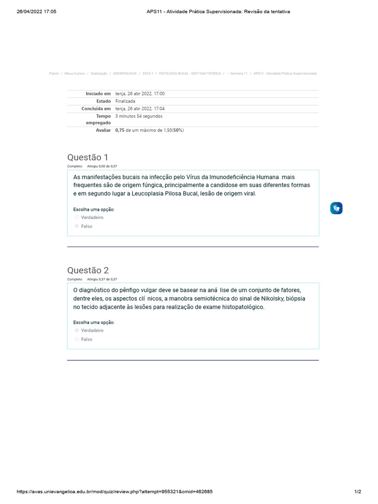 APS11 - Atividade Prática Supervisionada - Revisão Da Tentativa | PDF | Boca | Odontologia