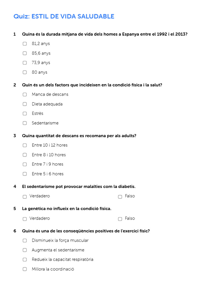 Quiz Algor (Solo Preguntas) - ESTIL DE VIDA SALUDABLE | PDF