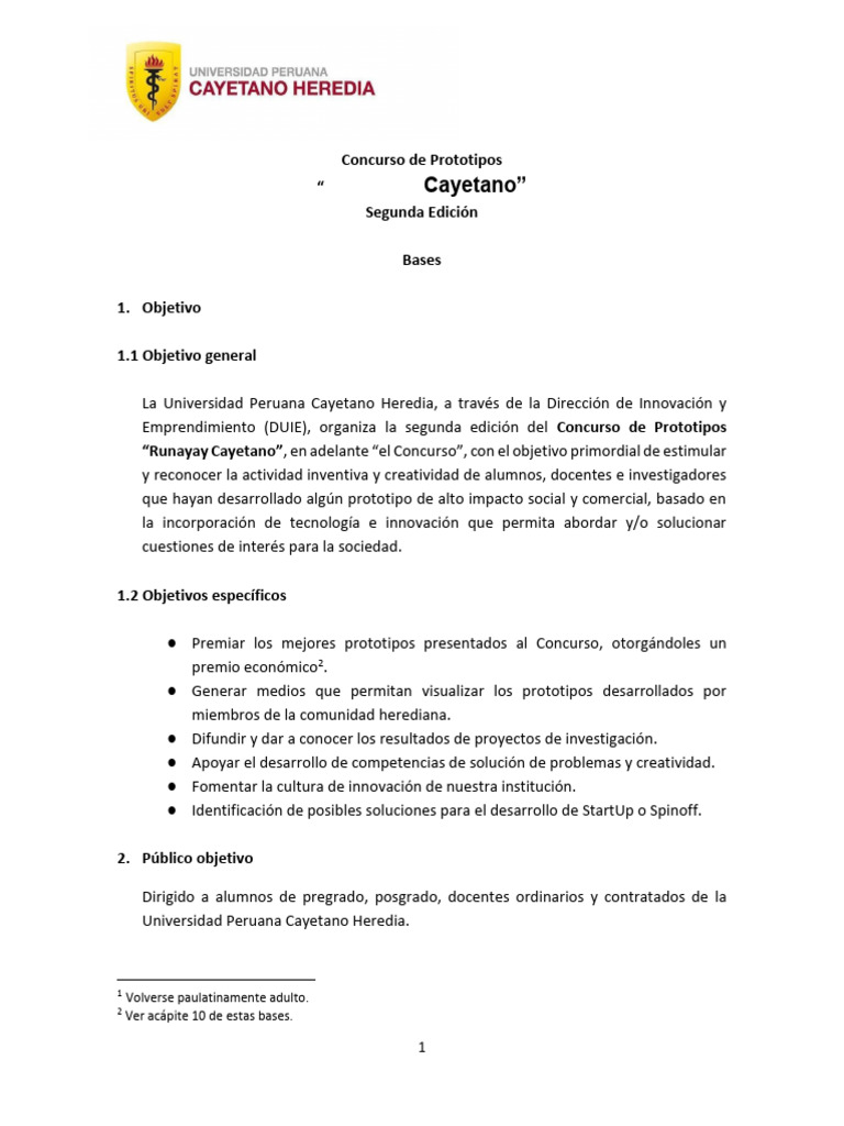 Concurso Prototipos Runayay Cayetano 2024 | PDF | Patentar