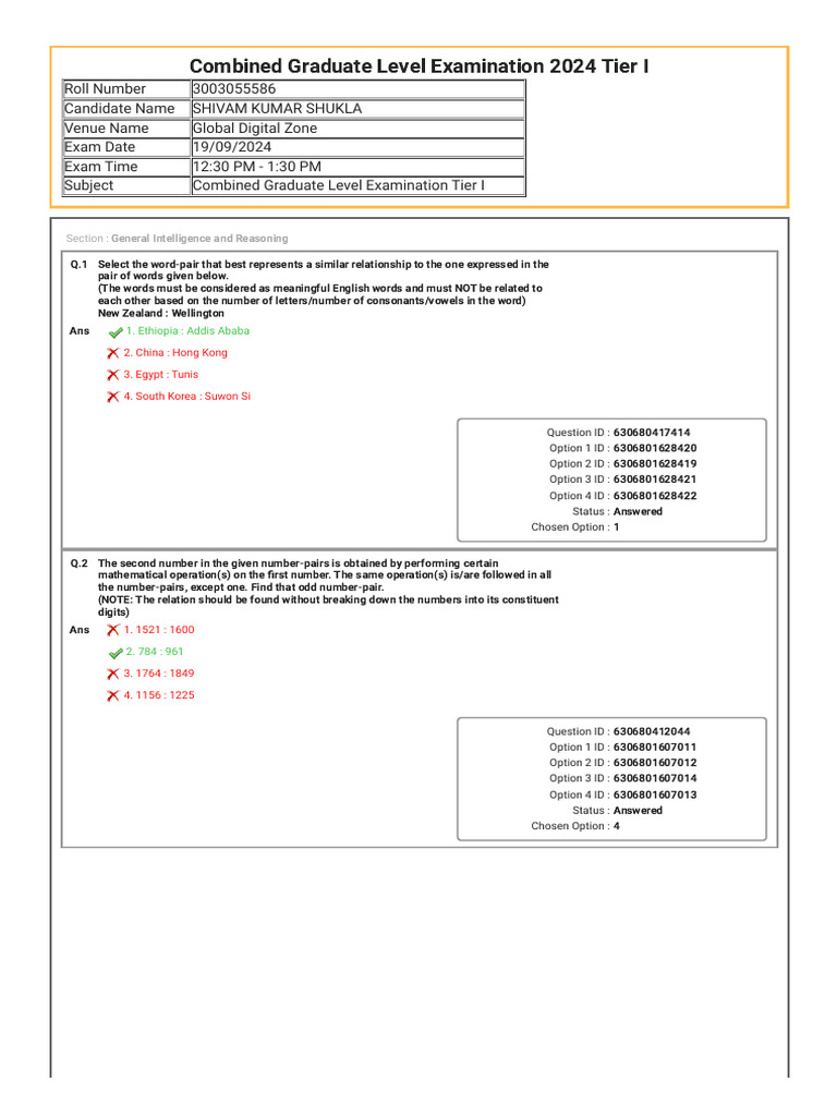 Combined Graduate Level Examination 2024 Tier I | PDF | Question ...