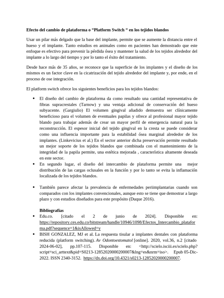Beneficios del Platform Switch en Implantes | PDF | Hueso | Implante dental