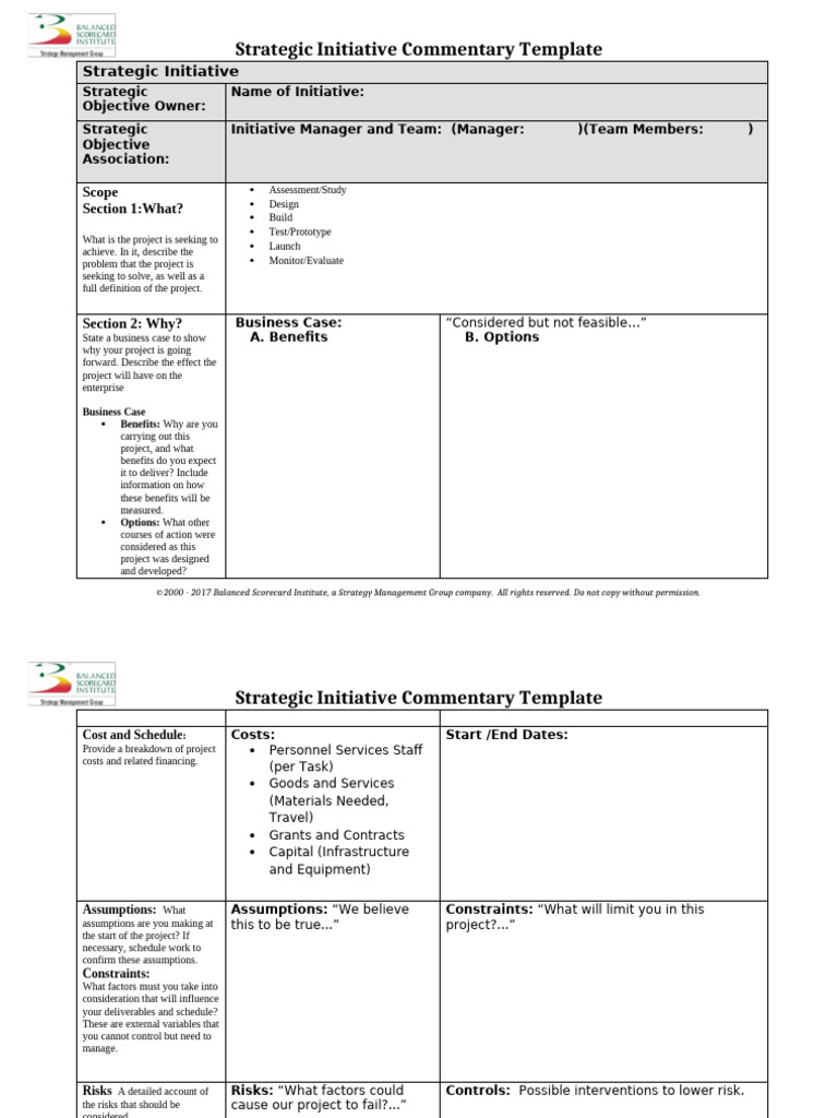 Strategic Initiative Commentary Template | PDF | Strategic Management ... Strategic Initiative Commentary Template | PDF | Strategic Management ...