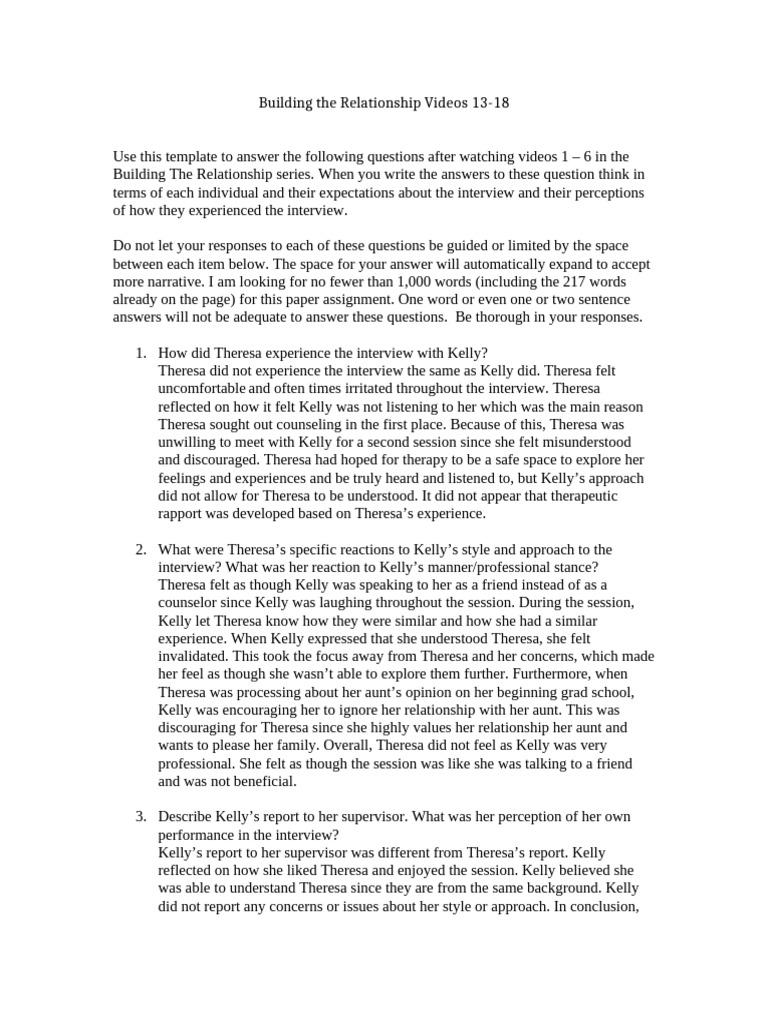 Building The Relationship Questions Videos 13-18 | PDF | Psychotherapy ...