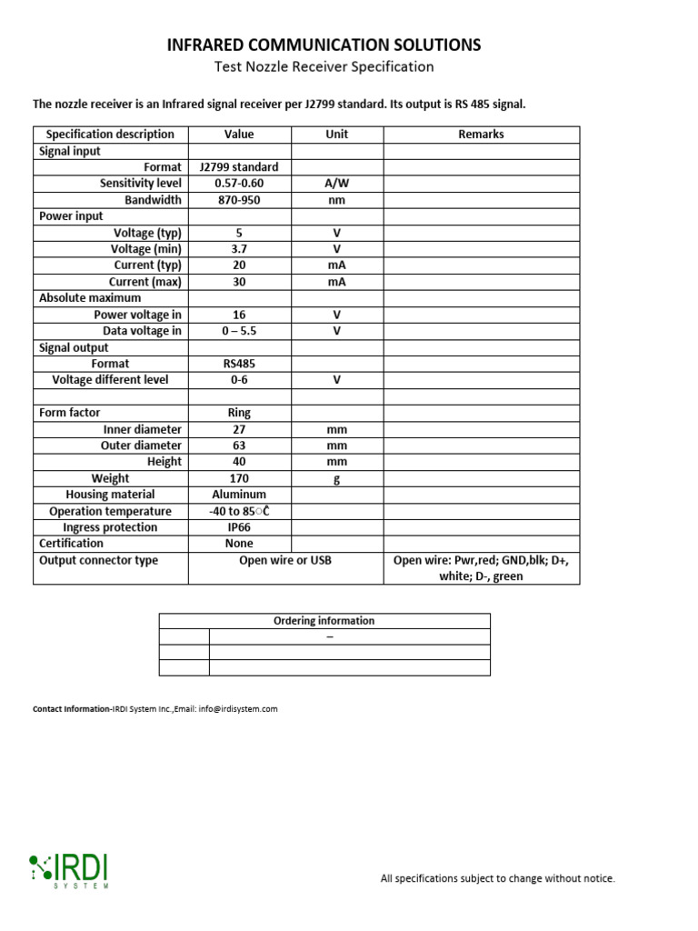 Infrared Nozzle Receiver Specs Guide | PDF