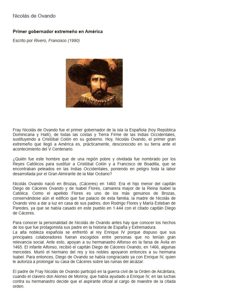 Nicolás de Ovando: Gobernador de La Española | PDF | Cristobal colon ...