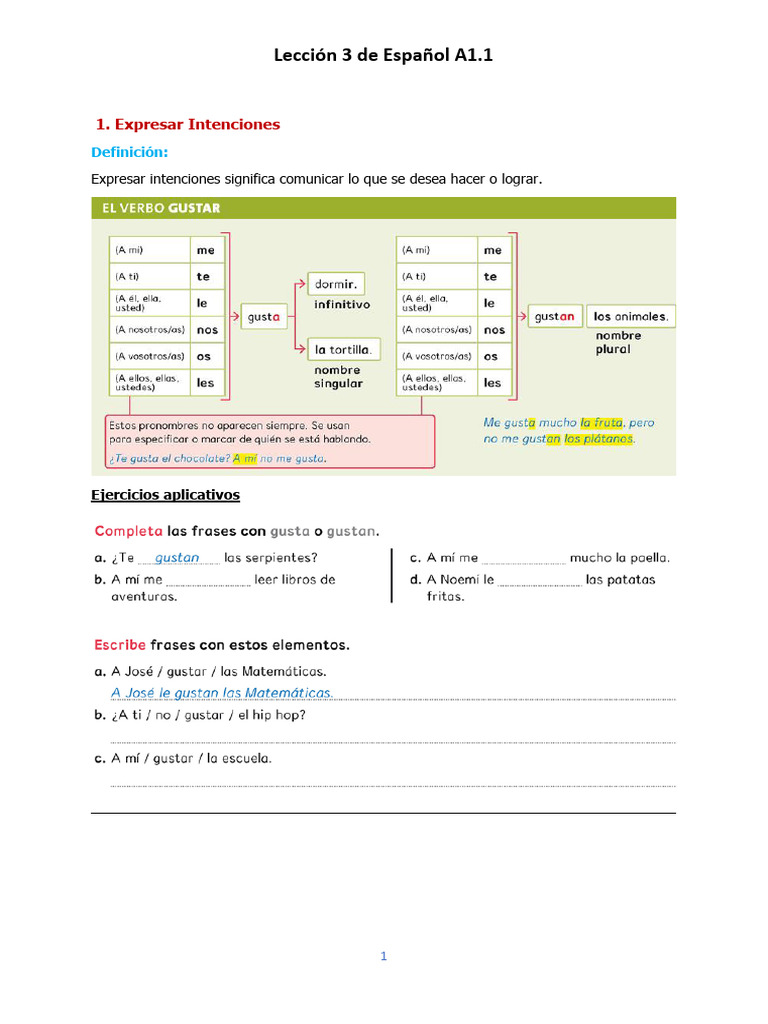 Lección 3 de Español A1.1 | PDF | Tipología Lingüística | Morfología