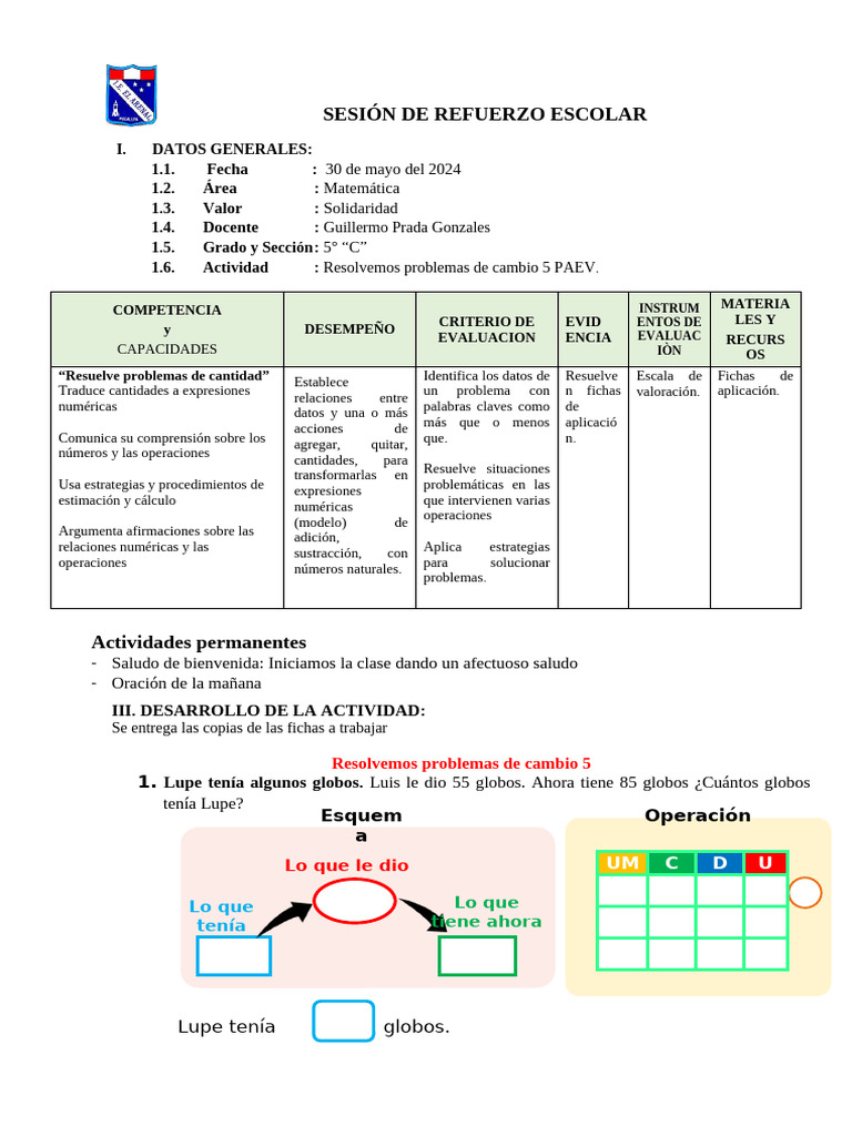 MAT 28-05 Resolv Prob Cambio 5 PAEV. | PDF | Matemáticas