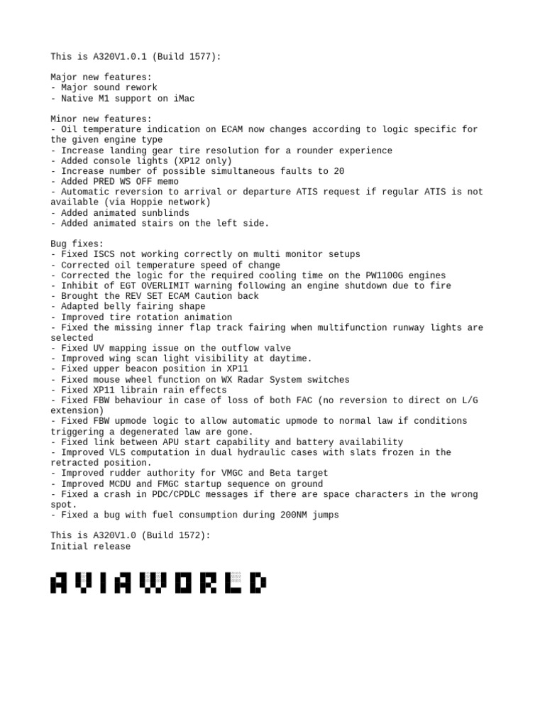 A320 Changelog | PDF