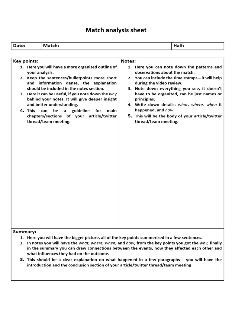 Match Analysis Sheet | PDF