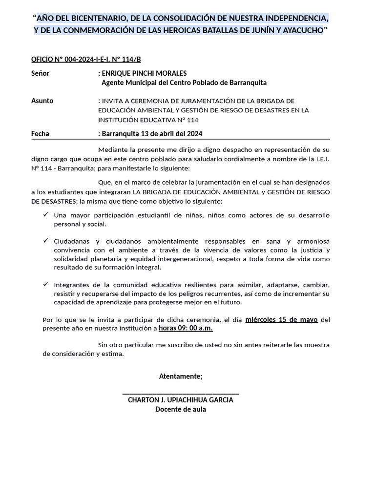 Juramentación Brigada Ambiental y Riesgo | PDF