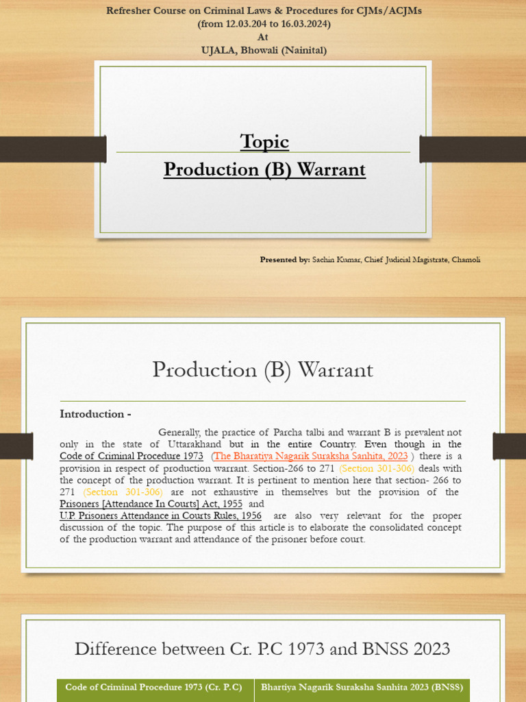 Production (B) Warrant by Sachin Kumar | PDF | Magistrate | Criminal ...