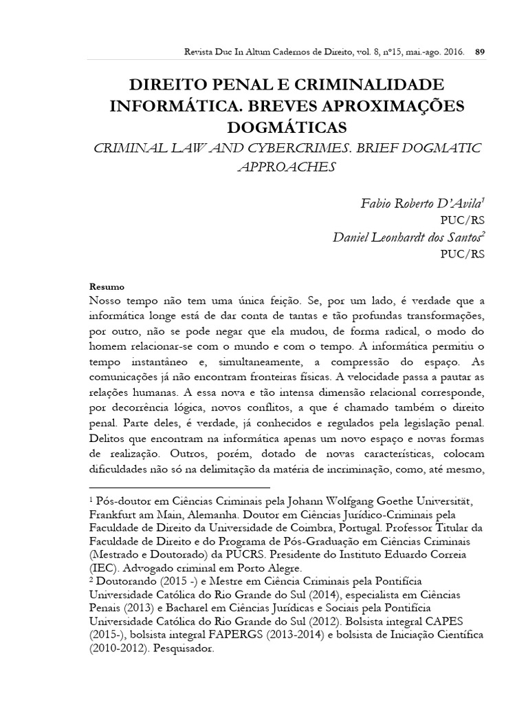 Direito Penal e Ciberdelitos: Desafios Atuais | PDF | Crimes | Crime e ...