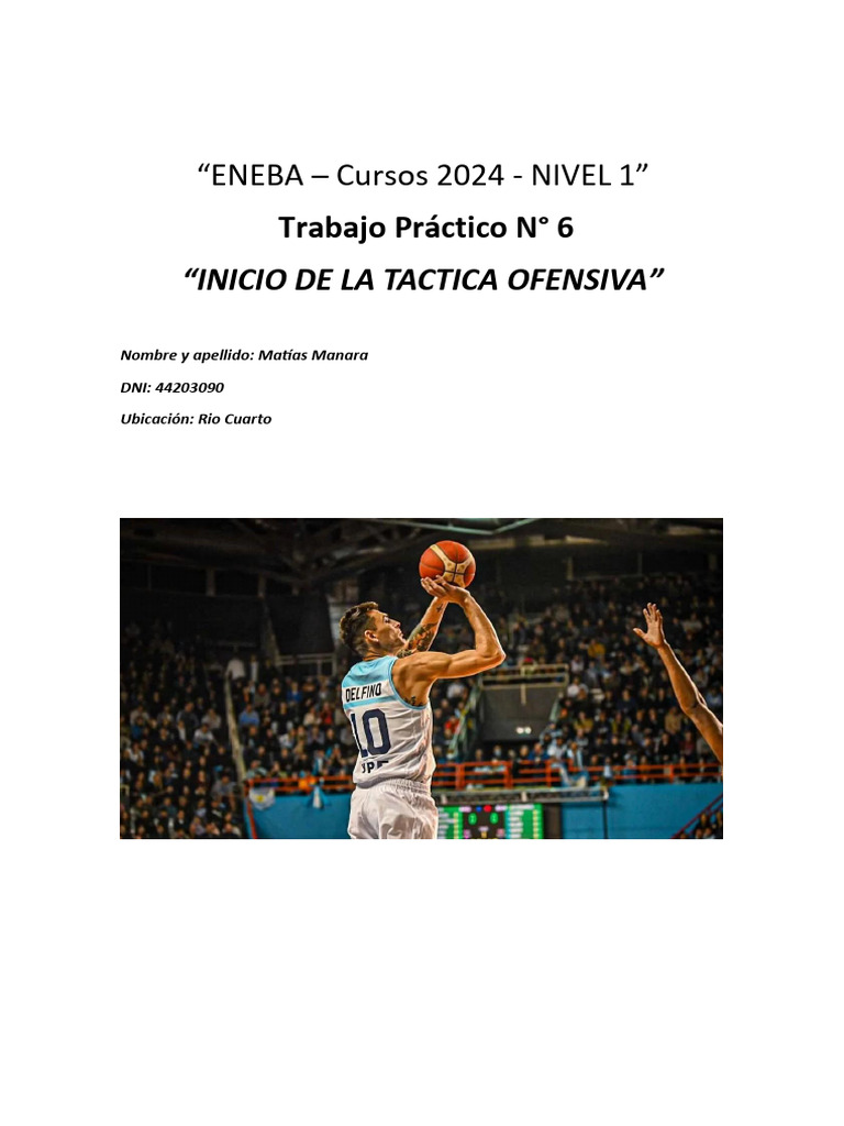 Tácticas Ofensivas en Baloncesto 2024 | PDF | Defensor (Asociación de ...
