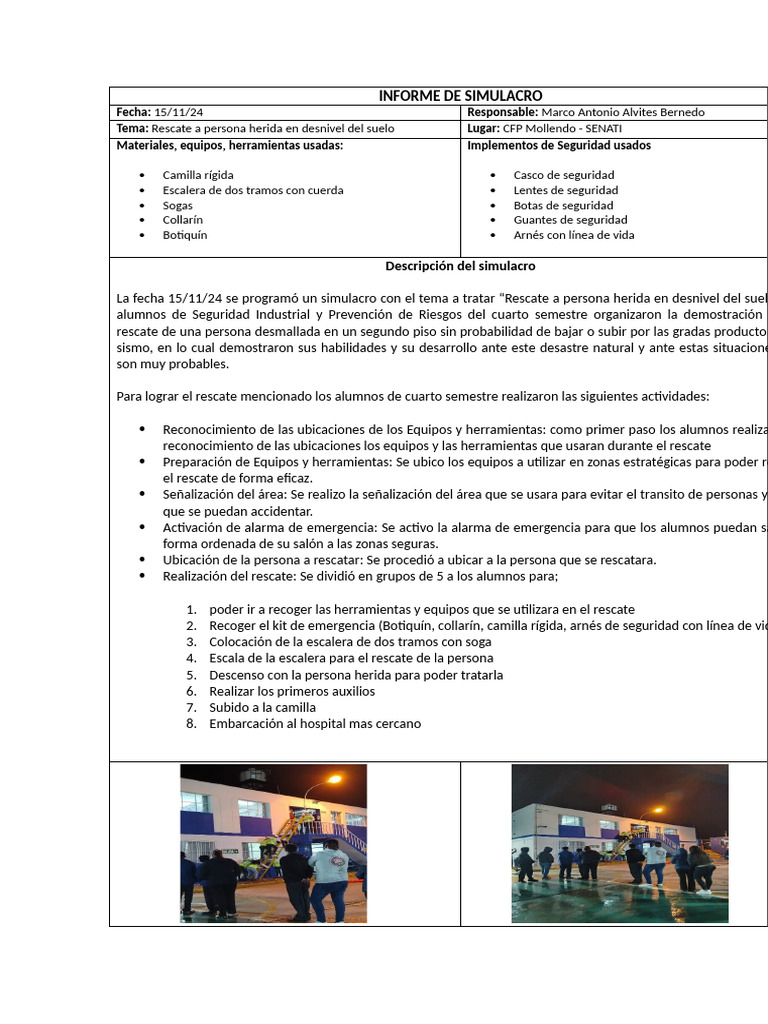 Segundo Informe de Simulacro | PDF