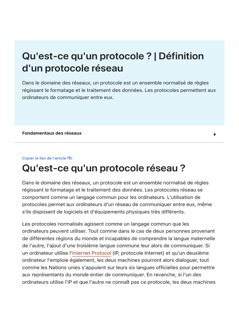 Définition d'un protocole réseau | PDF | Protocoles Internet ...